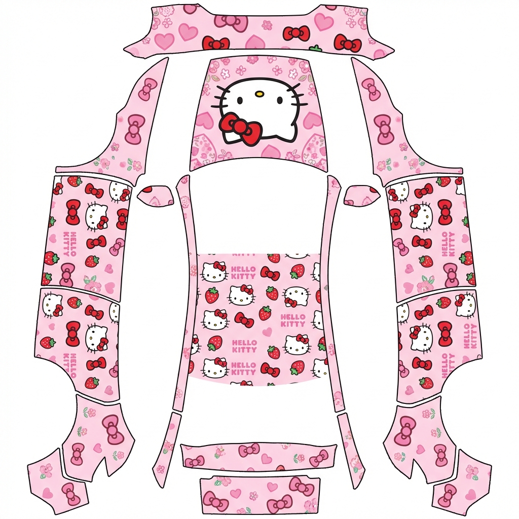 AI Design - 可爱的hello kitty元素 - Model Y 焕新版皮肤设计 | Tesla Wrap 自定义贴膜设计